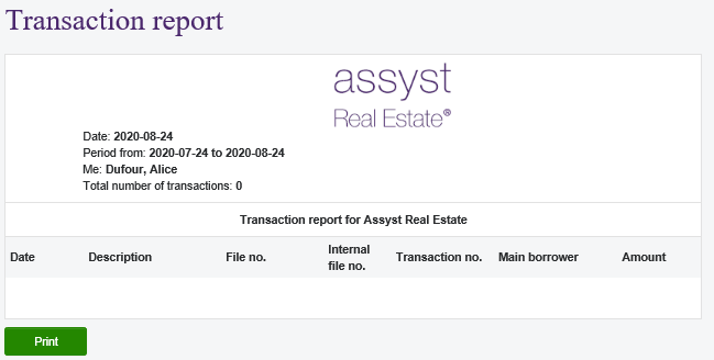 Description of a Transaction report